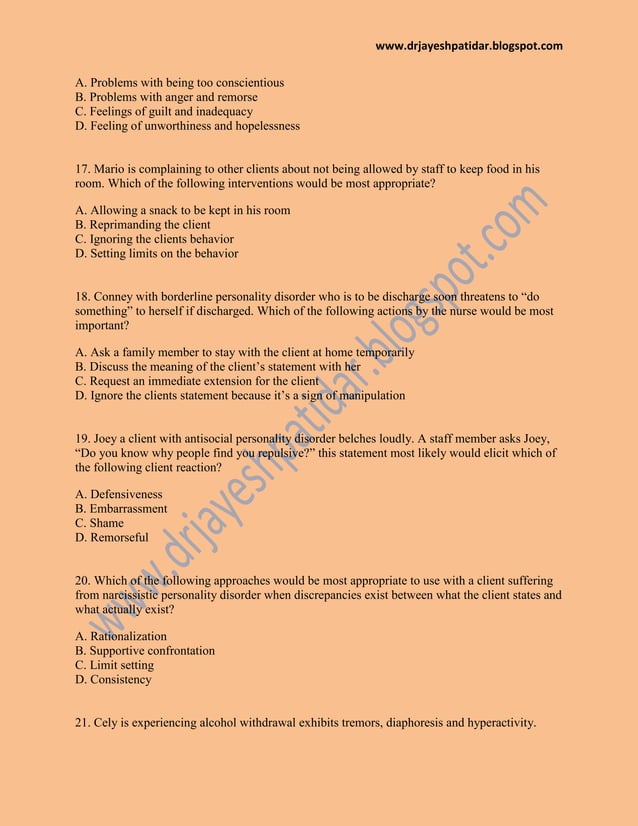 Mental health nursing practice test 1 | PDF