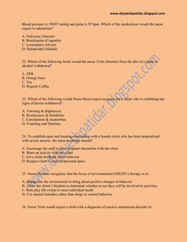 Mental health nursing practice test 1 | PDF
