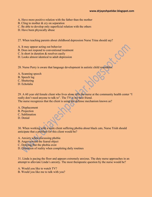 Mental health nursing practice test 1 | PDF