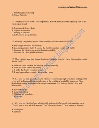 Mental health nursing practice test 1 | PDF