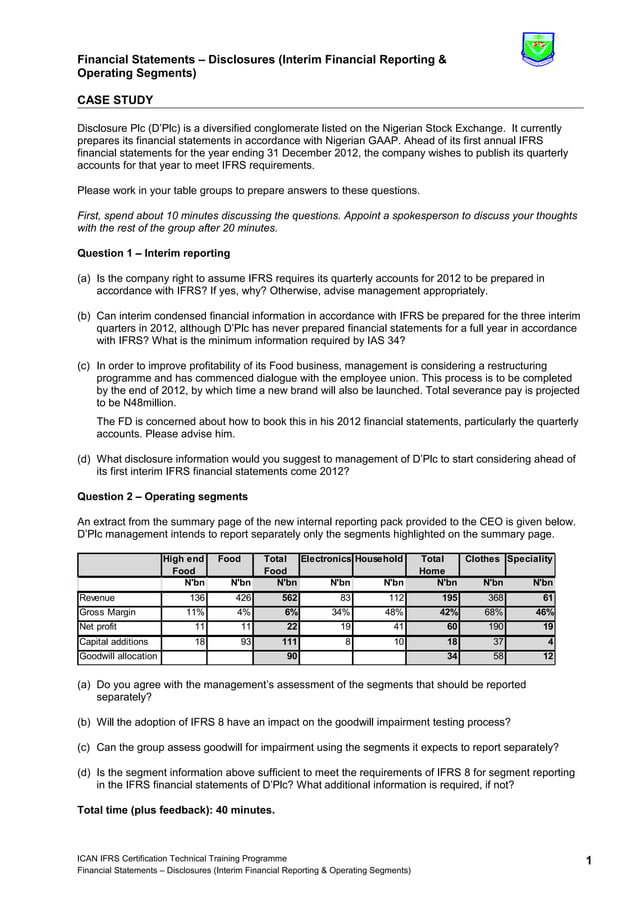 Fs discl interim & segment reporting case study | PDF