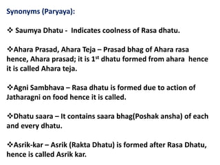 Concept of Rasa Dhatu in Ayurved | PPTX