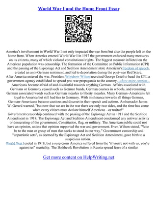 Ww1 Essay Questions | PDF
