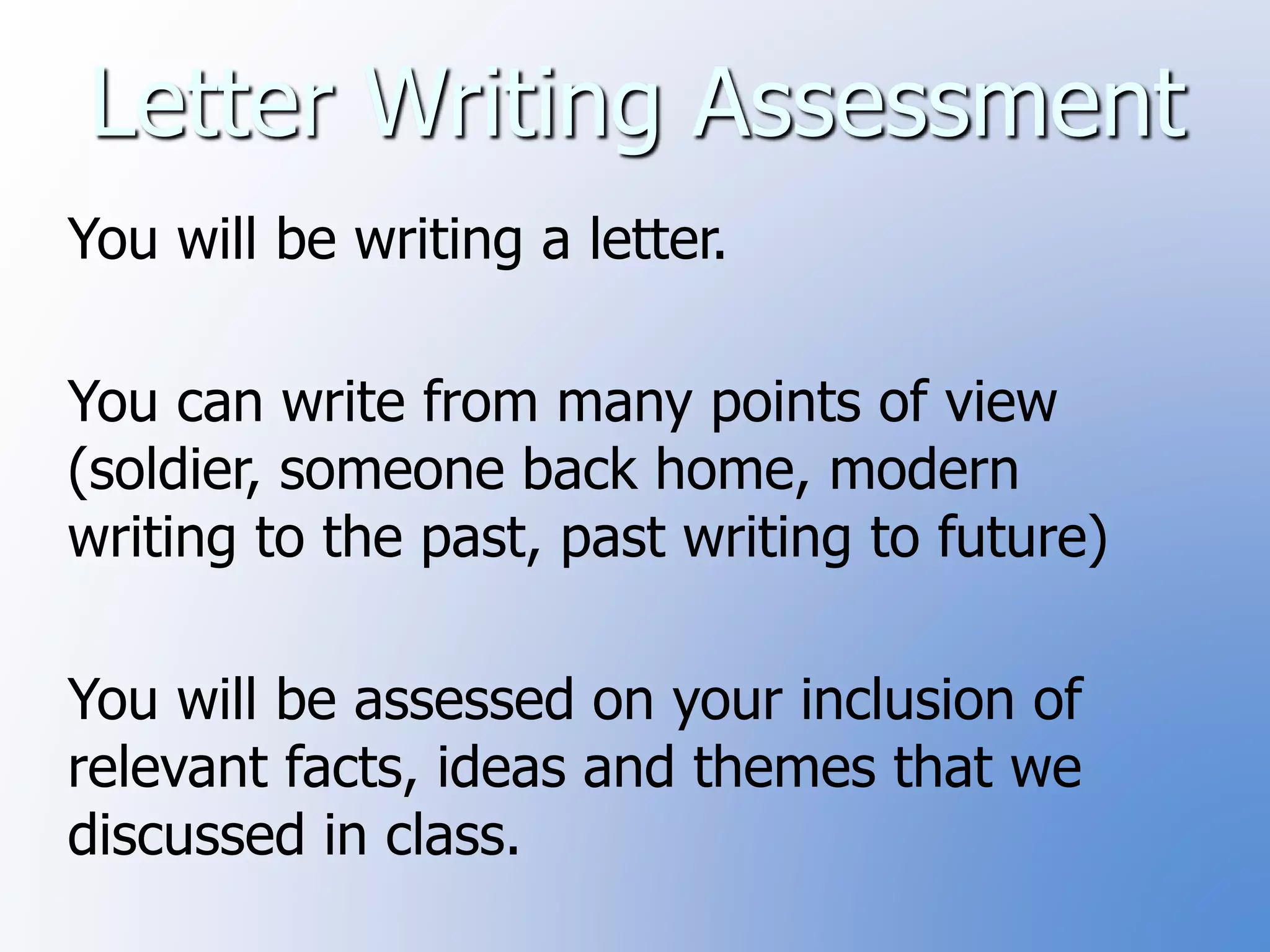 Ww1 letter assignment | PPTX