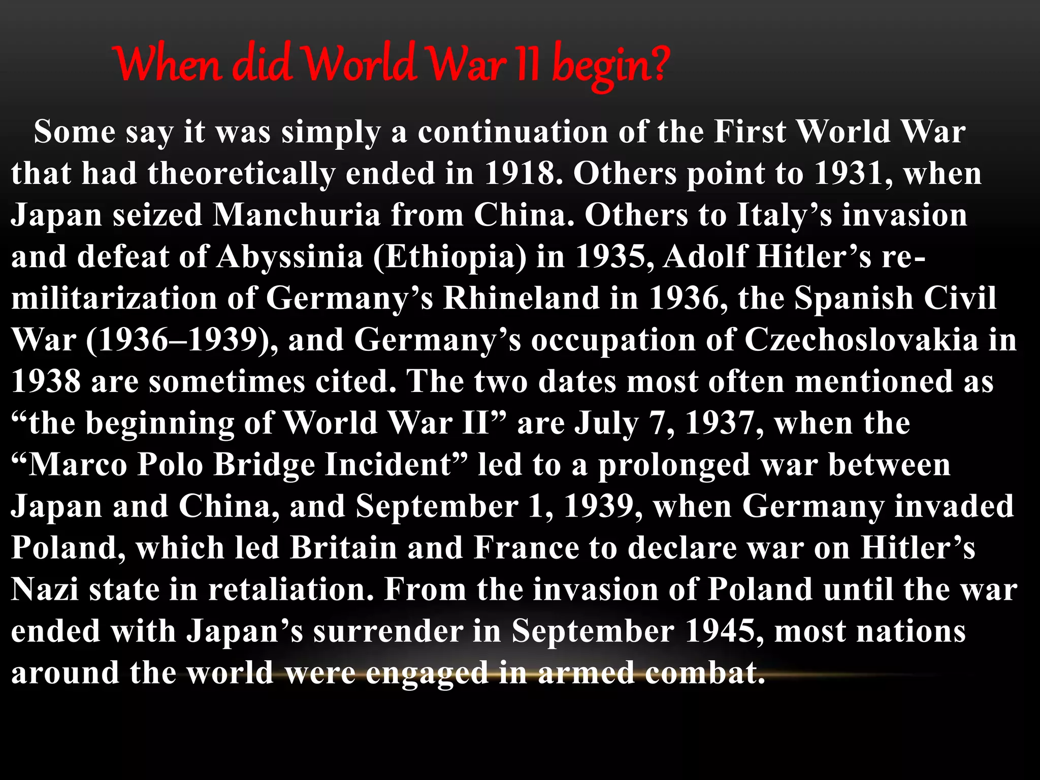 Presentation on World war 2nd | PPTX | Death, Injury, or Military ...