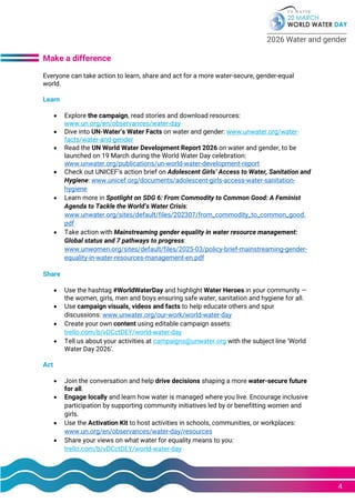 WATER & GENDER - World Water Day 2026; March 22nd | PDF