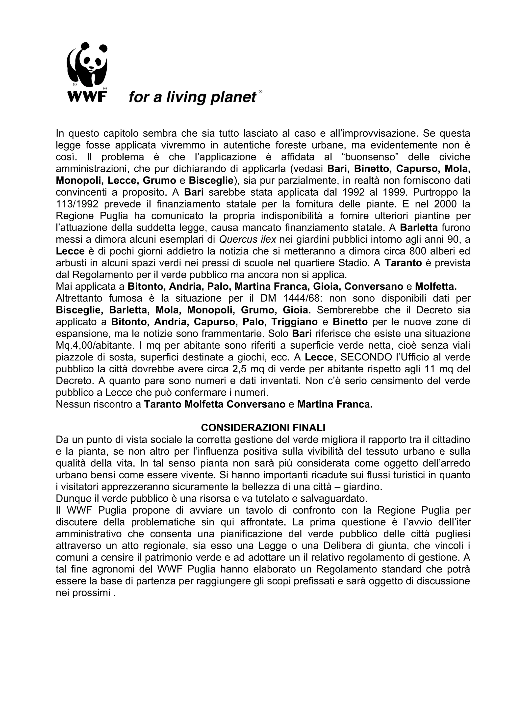 Wwf puglia dossier verde urbano | DOC