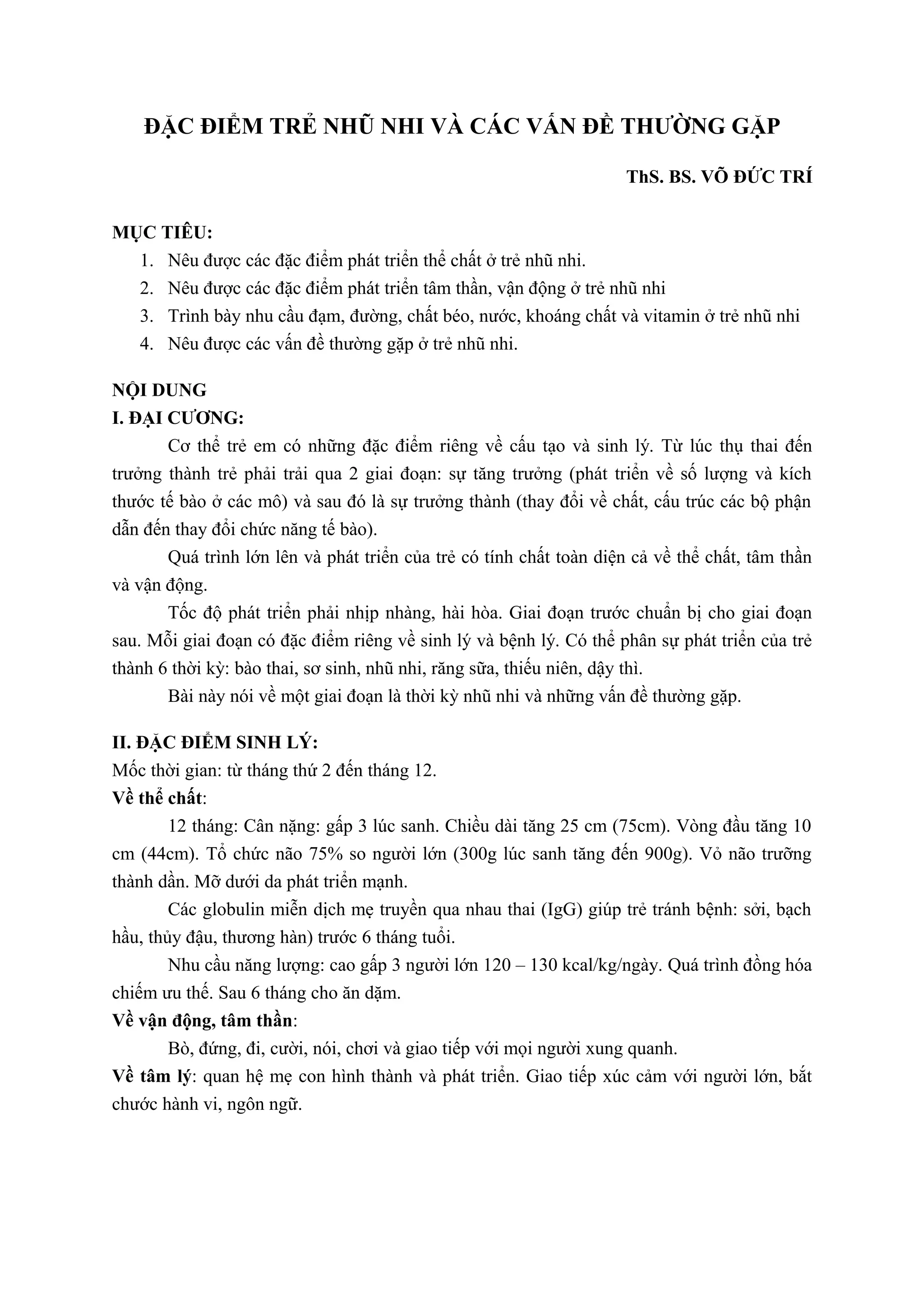 1. dac diem tre nhu nhi & cac van de thuong gap | DOC