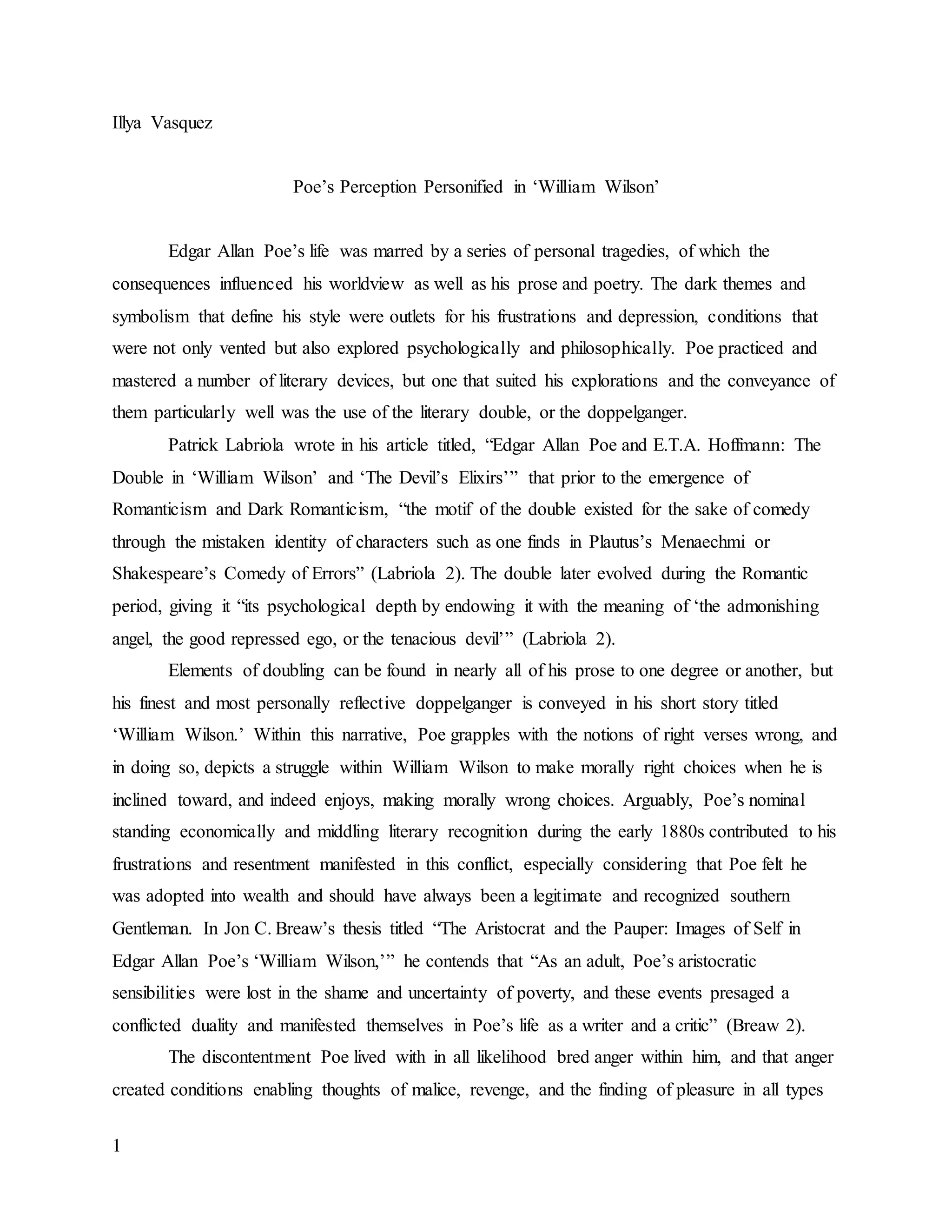 Poe's William Wilson analysis | DOCX