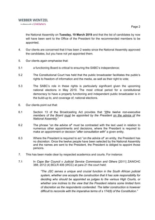 WW to President Ramaphosa - Re SABC Board Appointments | PDF