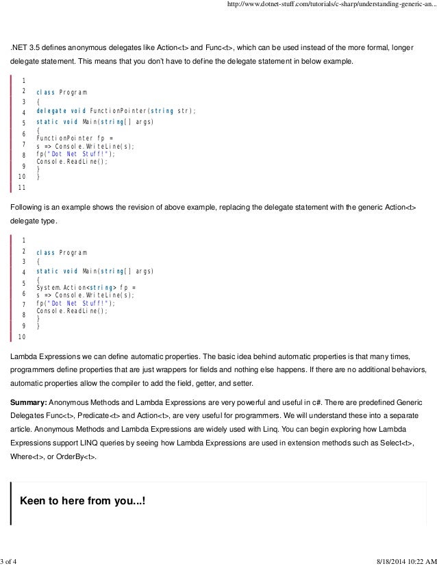 Tutorials C Sharpunderstanding Generic Anonymous Methods And Lambda