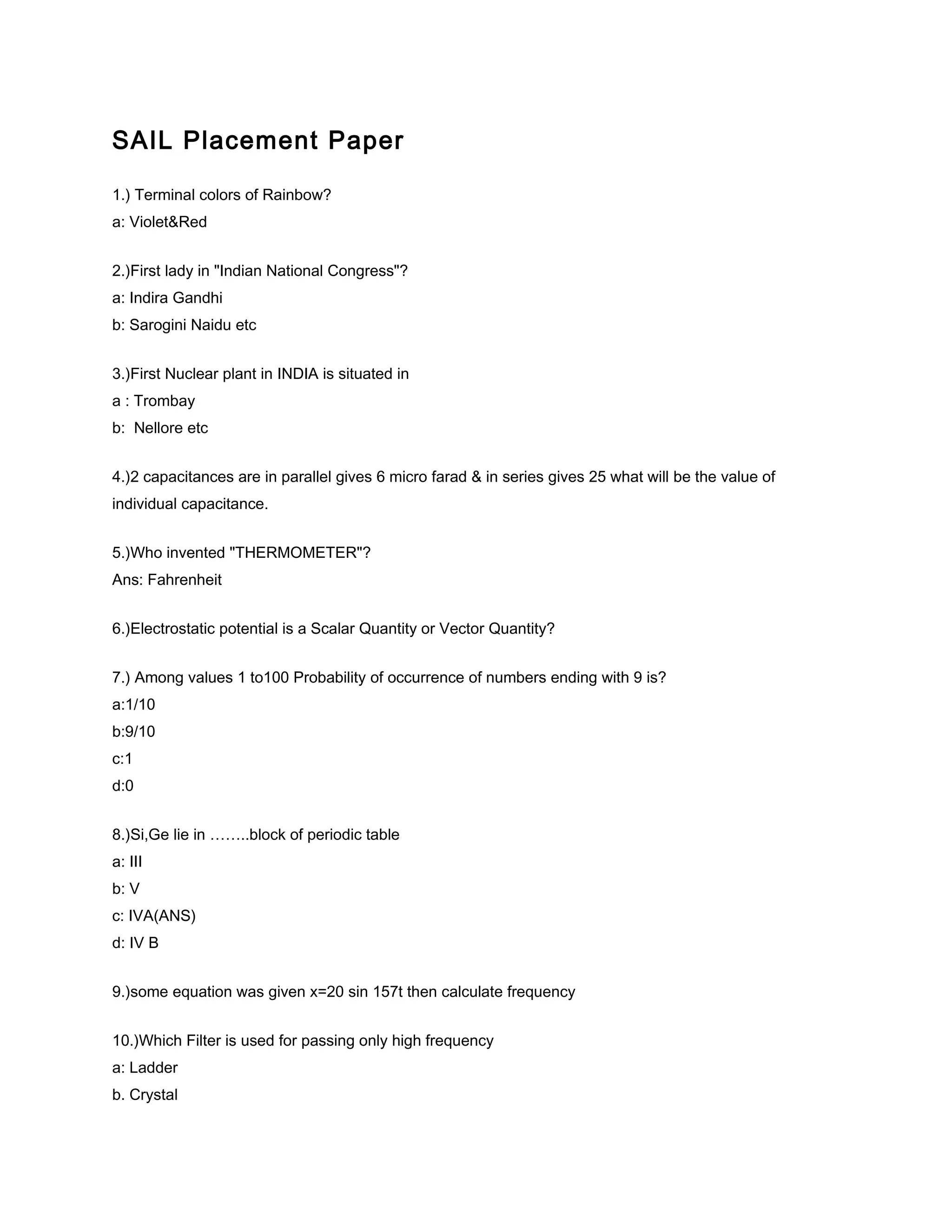 (Www.entrance exam.net)-sail placement sample paper 3 | DOC
