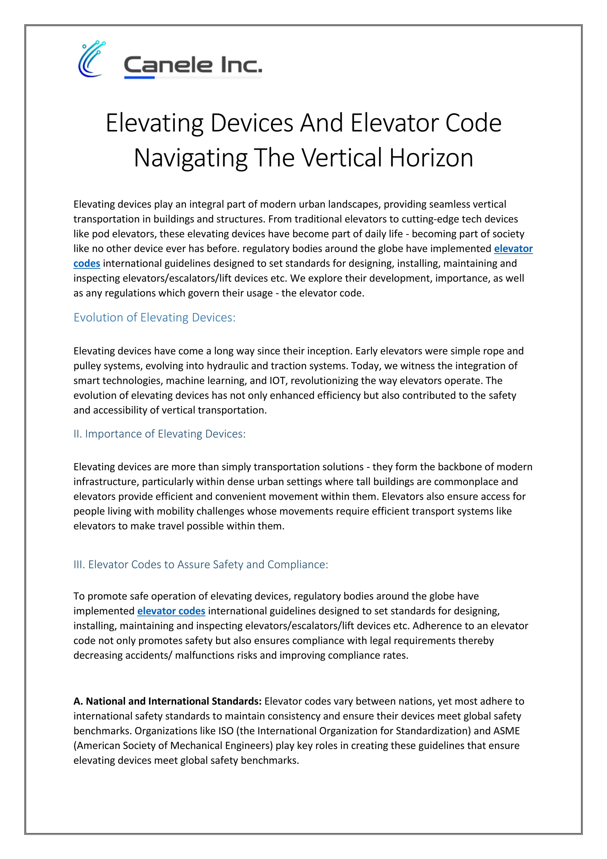 Elevating Devices And Elevator Code Navigating The Vertical Horizon | PDF