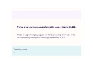 The top programming languages for mobile app development in 2024 | PPT