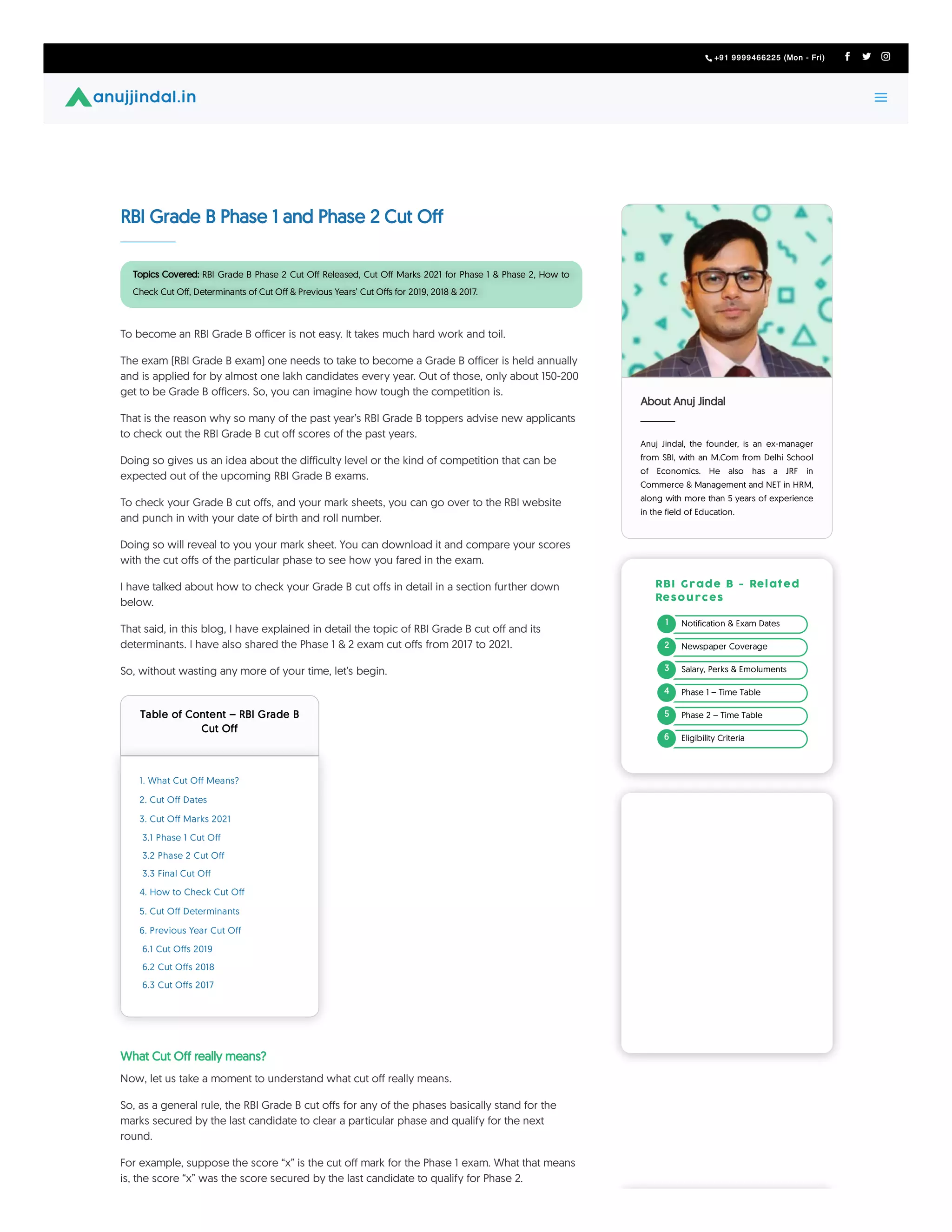 RBI Grade B Cut off Phase 1 and Phase 2 | PDF