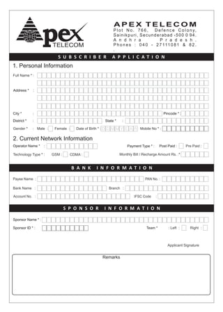 Apex Telecom Form | PDF