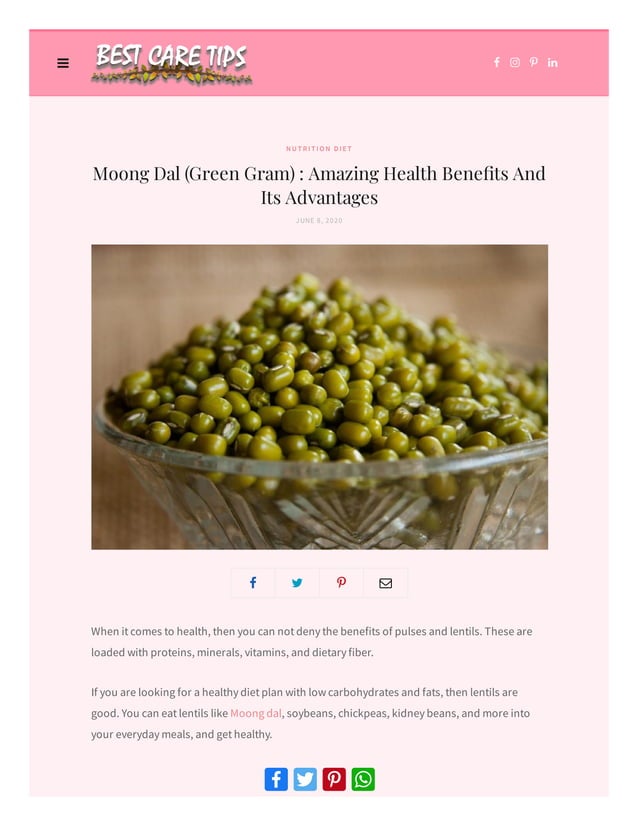 Health Benefits Of Moong Dal | PDF