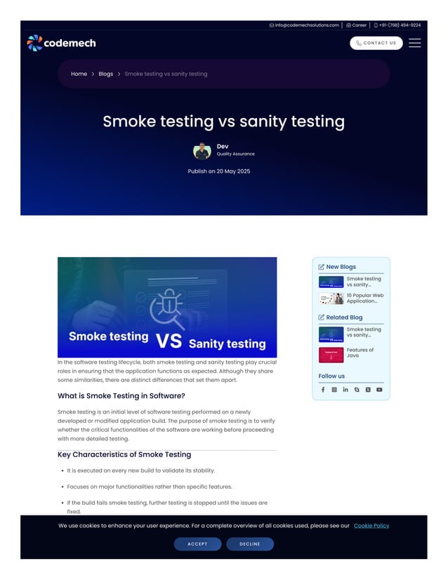 Smoke testing vs sanity testing - Codemech | PDF