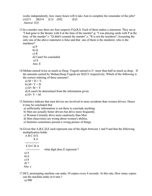 (Www.entrance exam.net)-hcl placement sample paper 3 | PDF