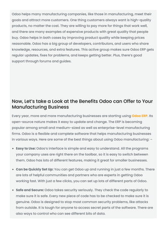 10 Reasons to Choose Odoo ERP for Your Manufacturing Business | PDF