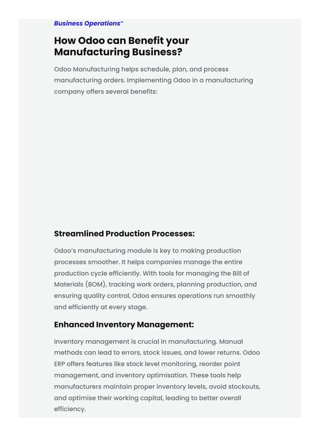 How Odoo ERP integration can benefit manufacturing businesses? | PDF
