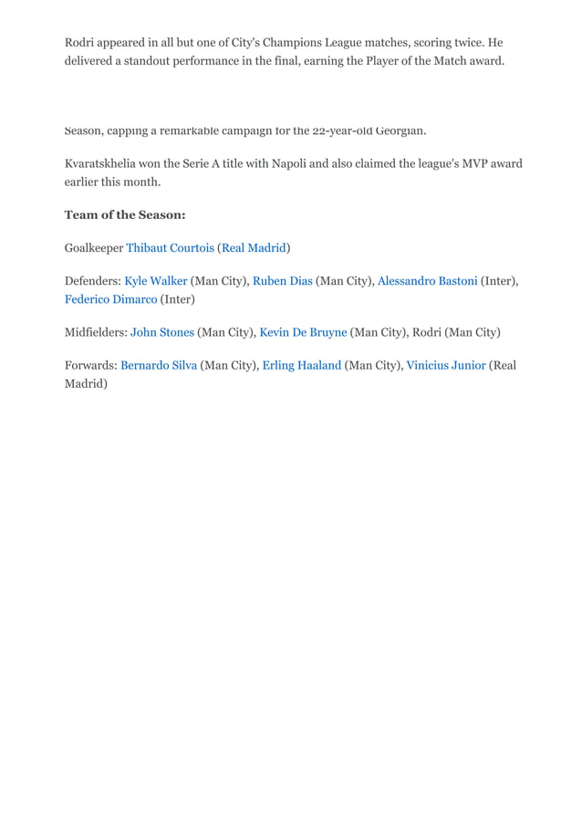 Manchester City's Rodri named Champions League Player of the Season | PDF