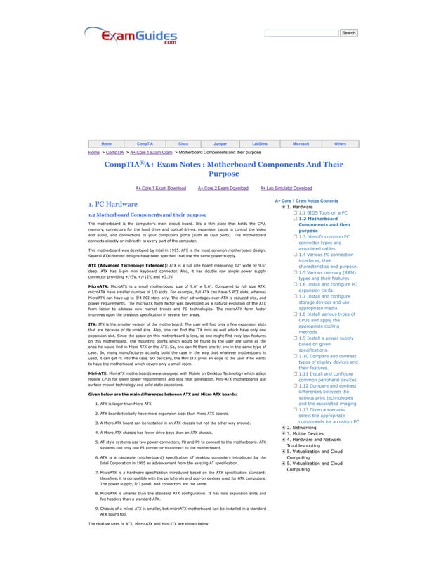Comptia A+ Exam Notes for Core 1 and . Core 2 | PDF | Computer ...