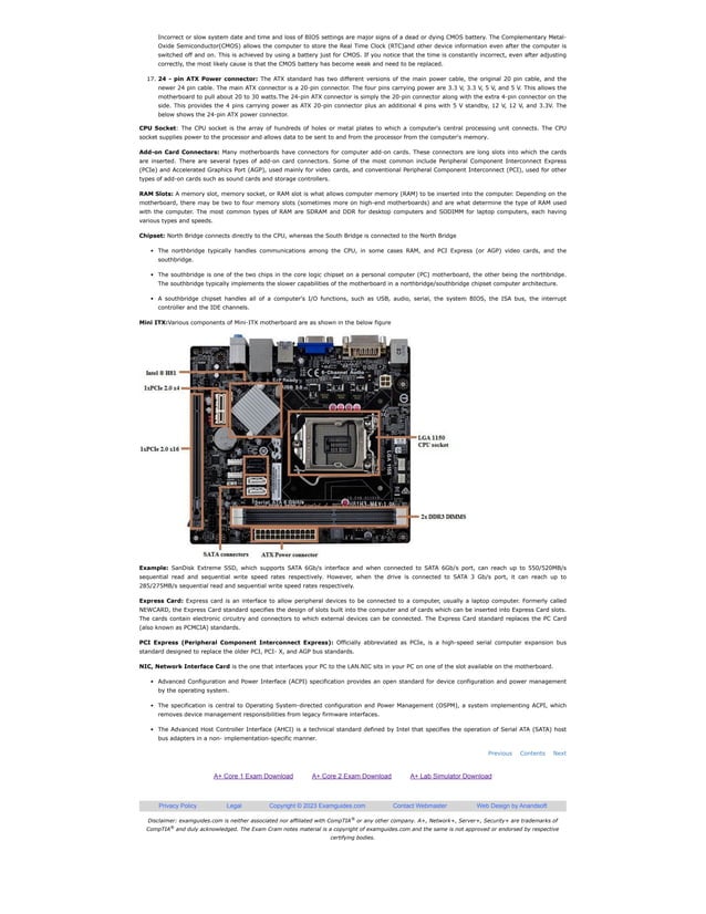 Comptia A+ Exam Notes for Core 1 and . Core 2 | PDF | Computer ...