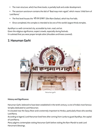 Top Best Famous Temples In Ayodhya Ram Mandir | PDF
