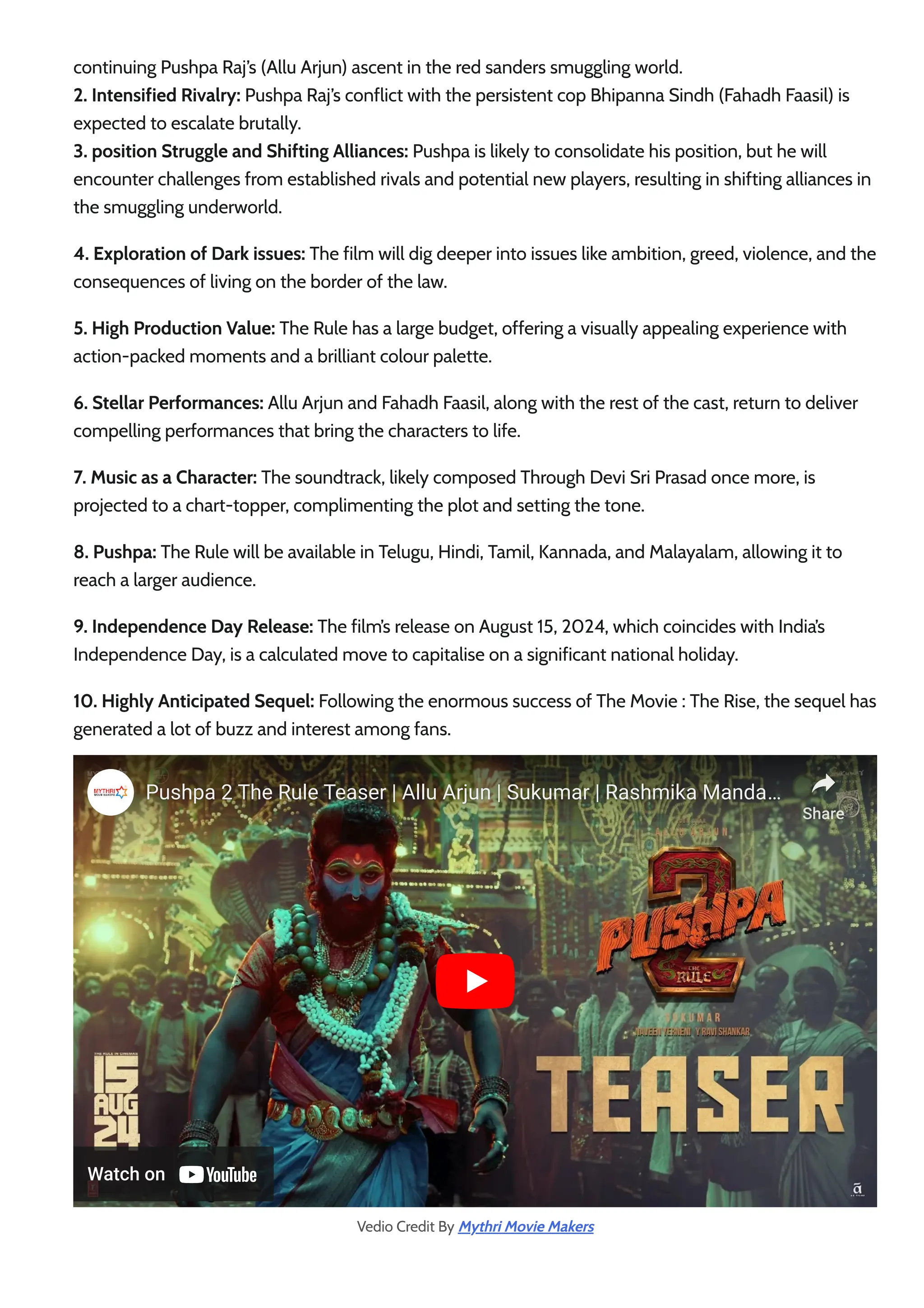 Pushpa 2 Release On Independence Day 2024 In India. | PDF