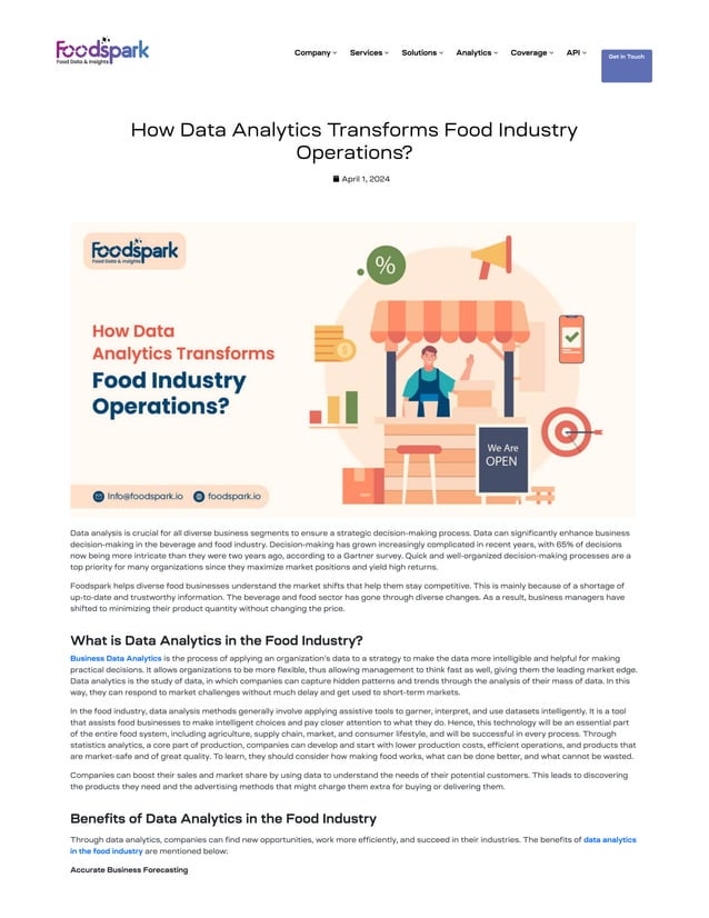 How Data Analytics Transforms Food Industry Operations? | PDF