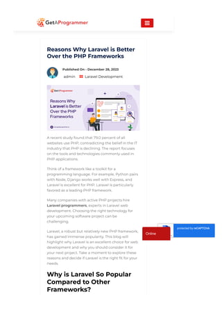 Reasons Why Laravel is Better Over the PHP Frameworks | PDF