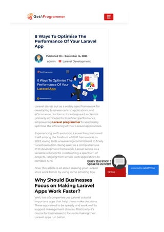 8 Ways To Optimise The Performance Of Your Laravel App | PDF