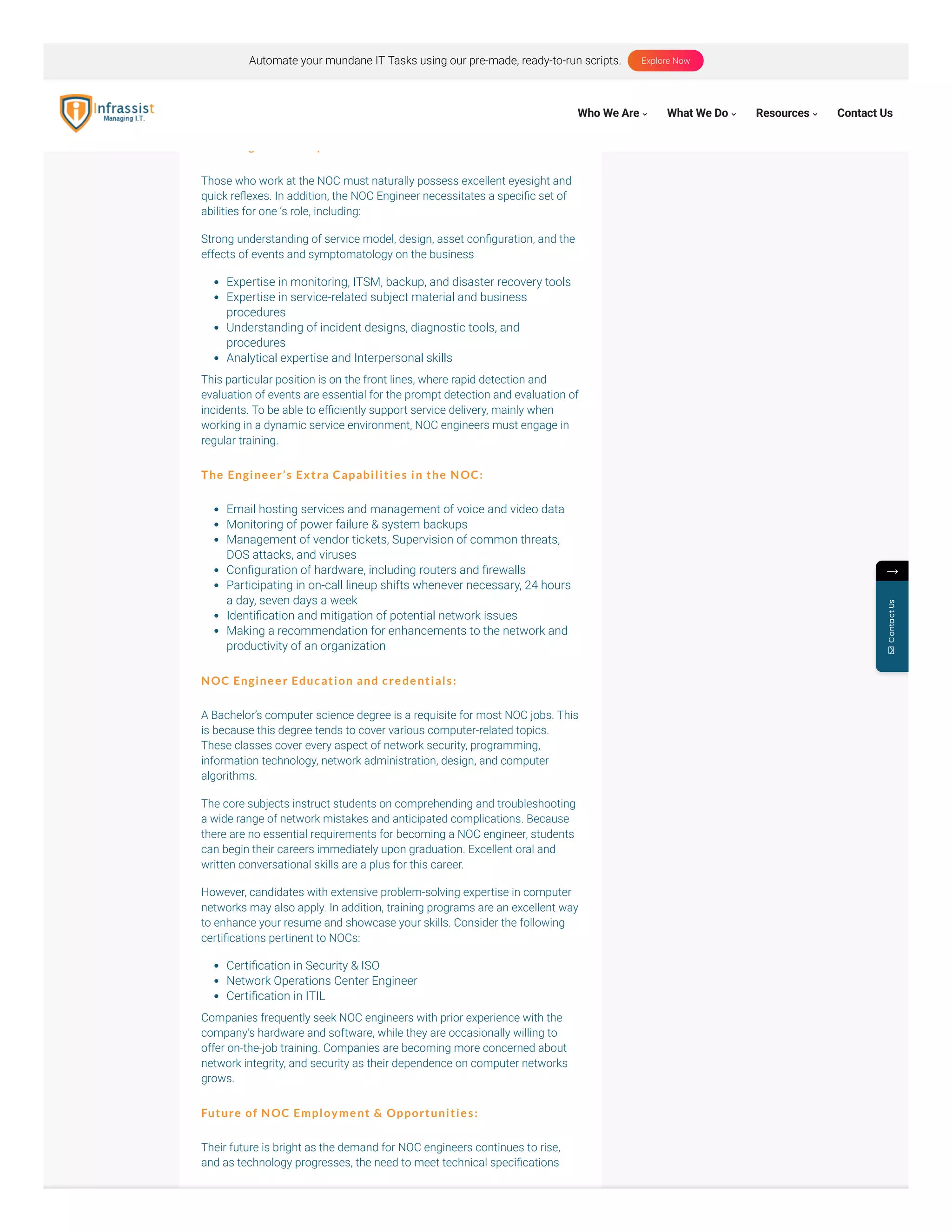 NOC Engineer Skills and Responsibilities to Be a NOC Expert | PDF