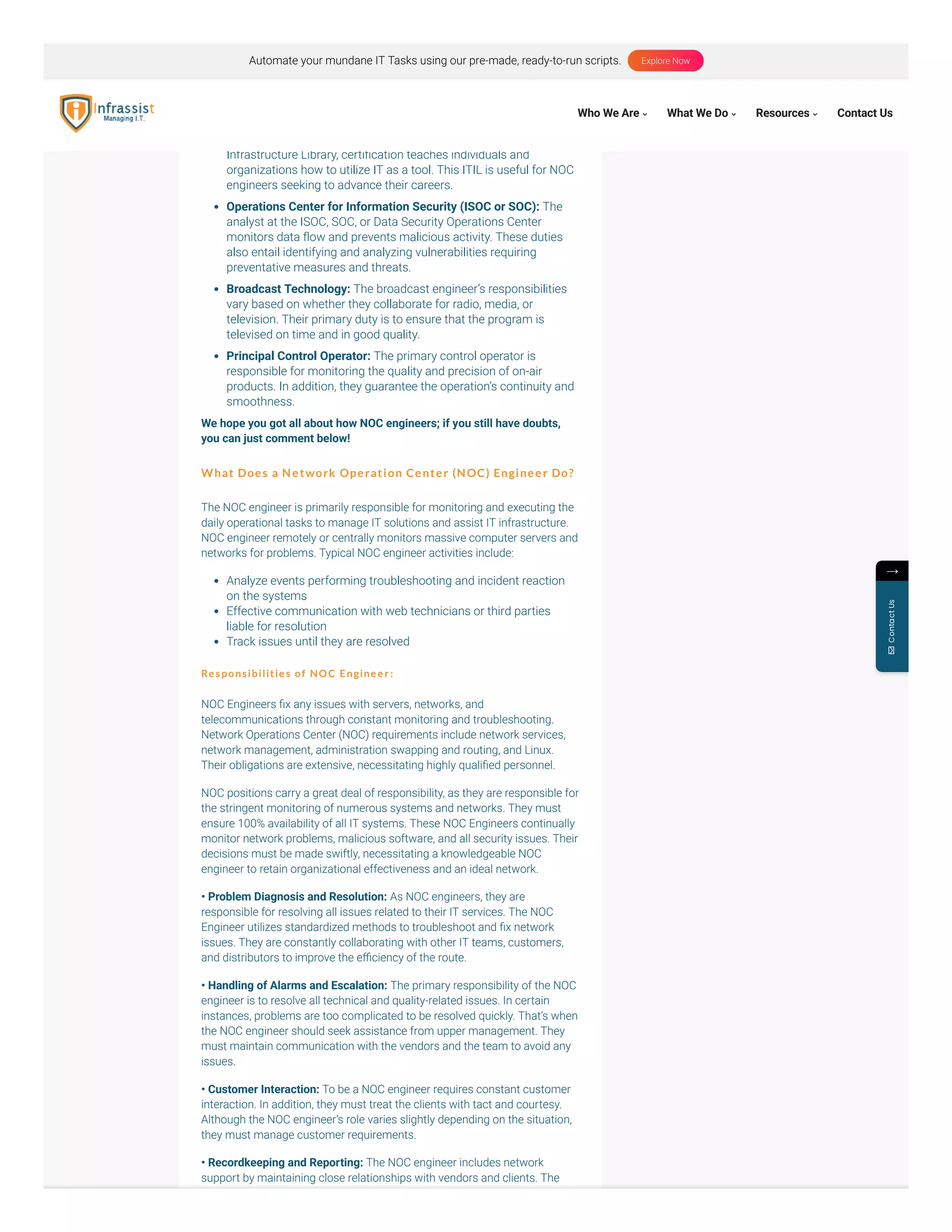 NOC Engineer Skills and Responsibilities to Be a NOC Expert | PDF