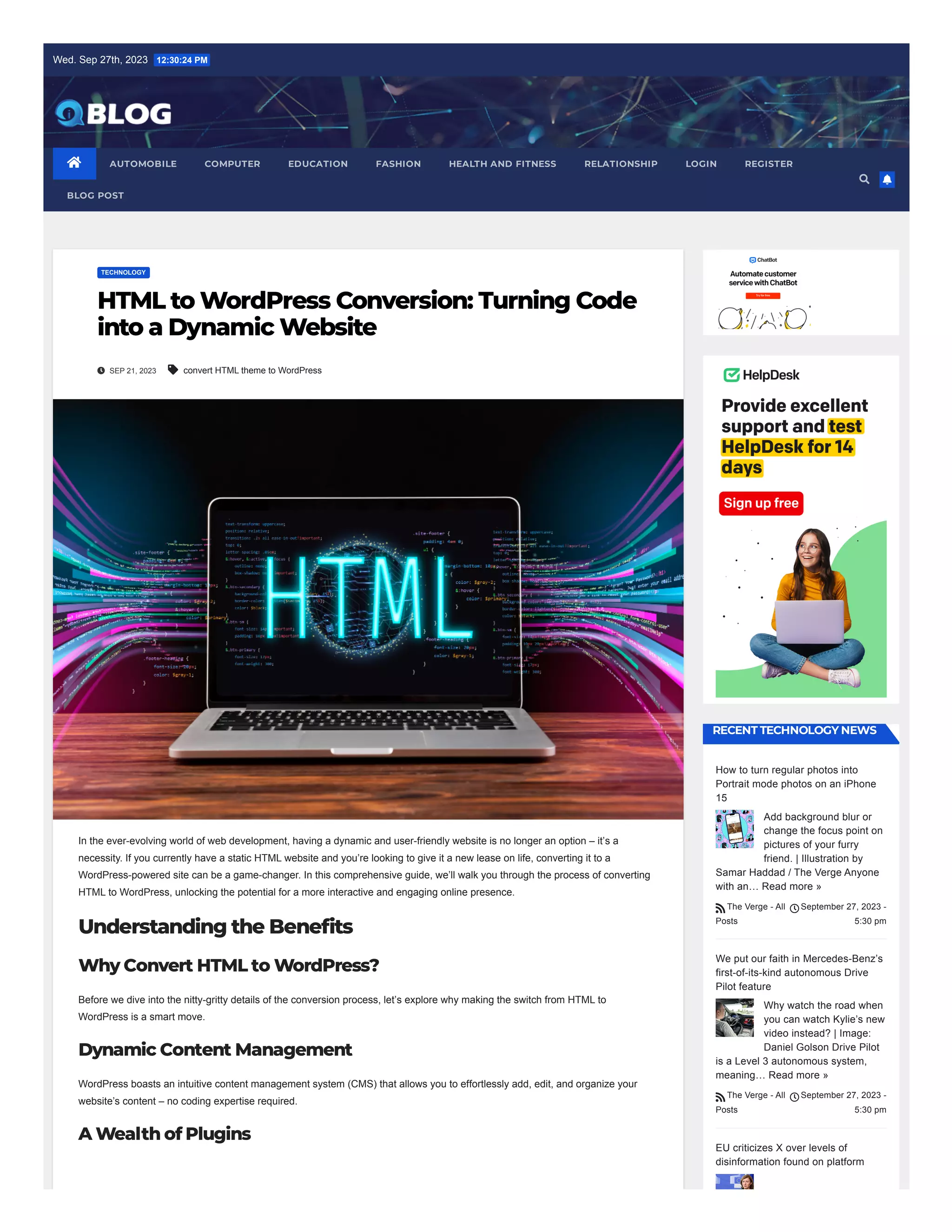 HTML to WordPress Conversion: Turning Code into a Dynamic Website | PDF