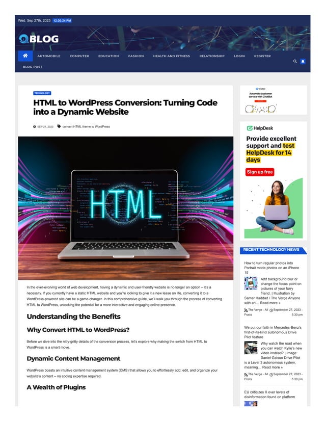 HTML to WordPress Conversion: Turning Code into a Dynamic Website | PDF