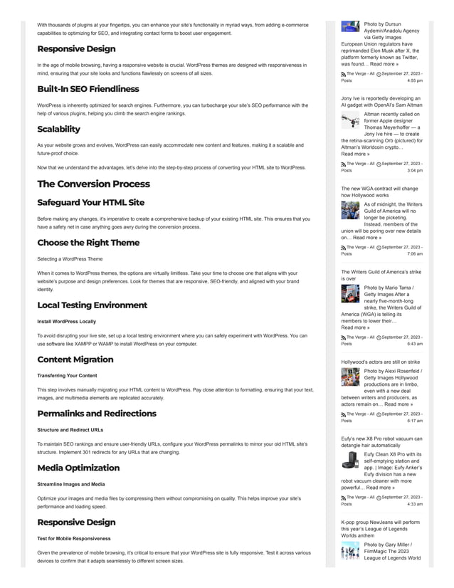 HTML to WordPress Conversion: Turning Code into a Dynamic Website | PDF