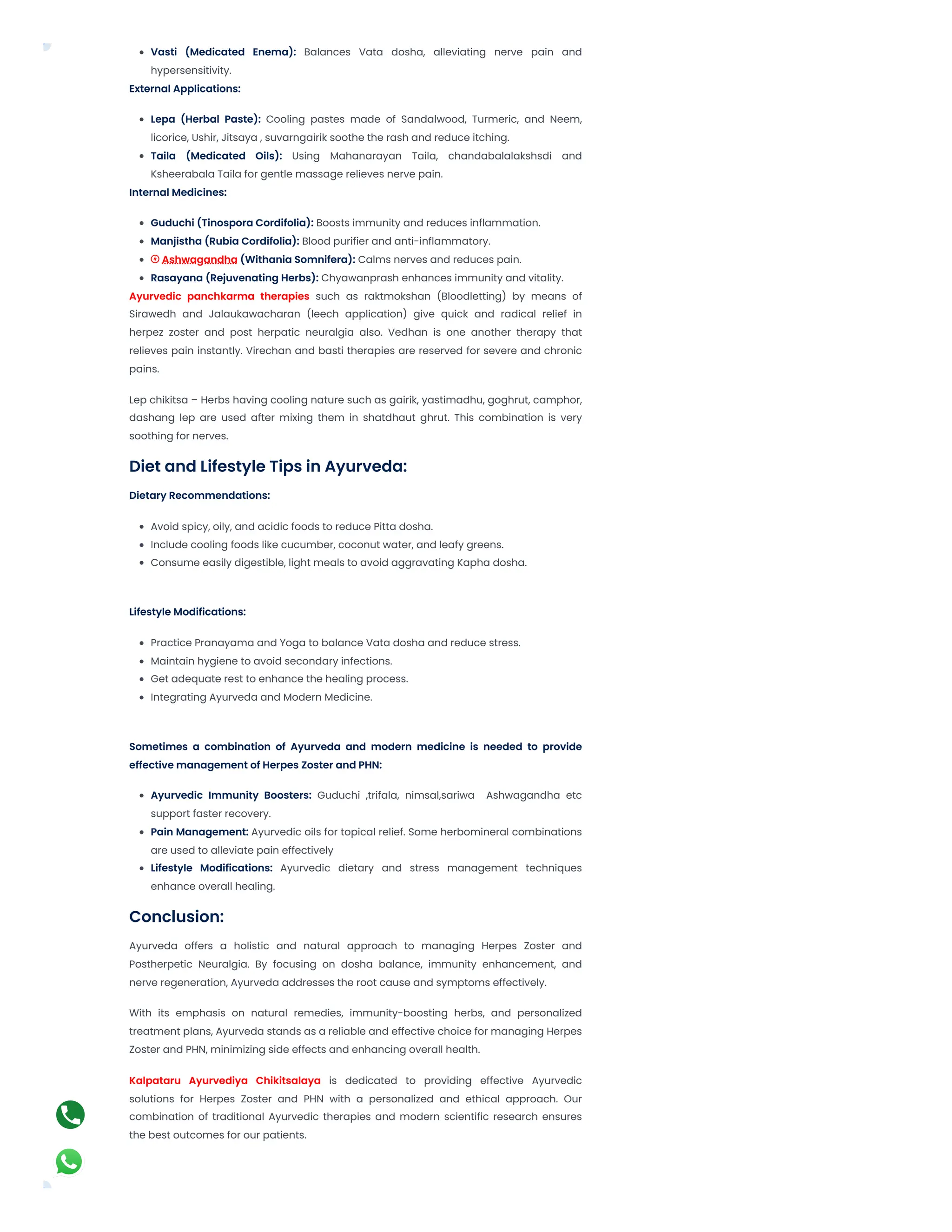 Ayurvedic Management of Herpes Zoster and Postherpetic Neuralgia (PHN) | PDF