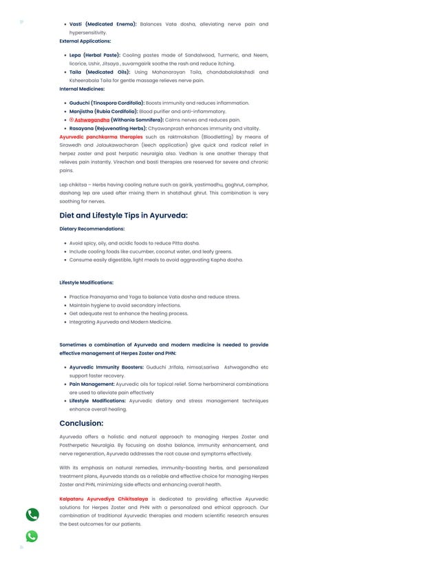 Ayurvedic Management of Herpes Zoster and Postherpetic Neuralgia (PHN) | PDF