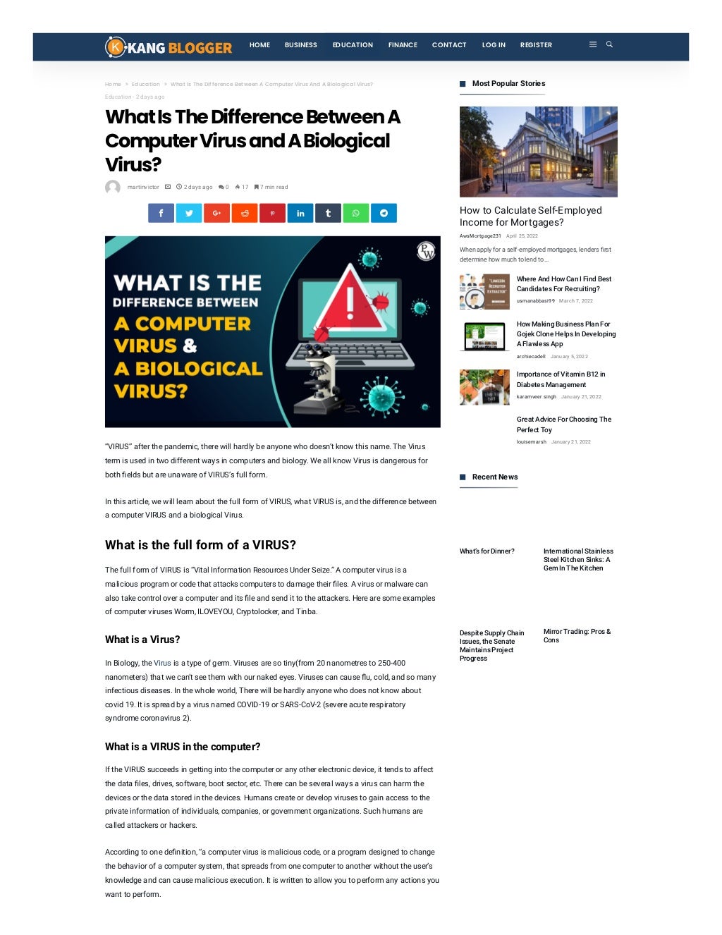 Difference Between a Computer VIRUS and a Biological virus? | PDF ...