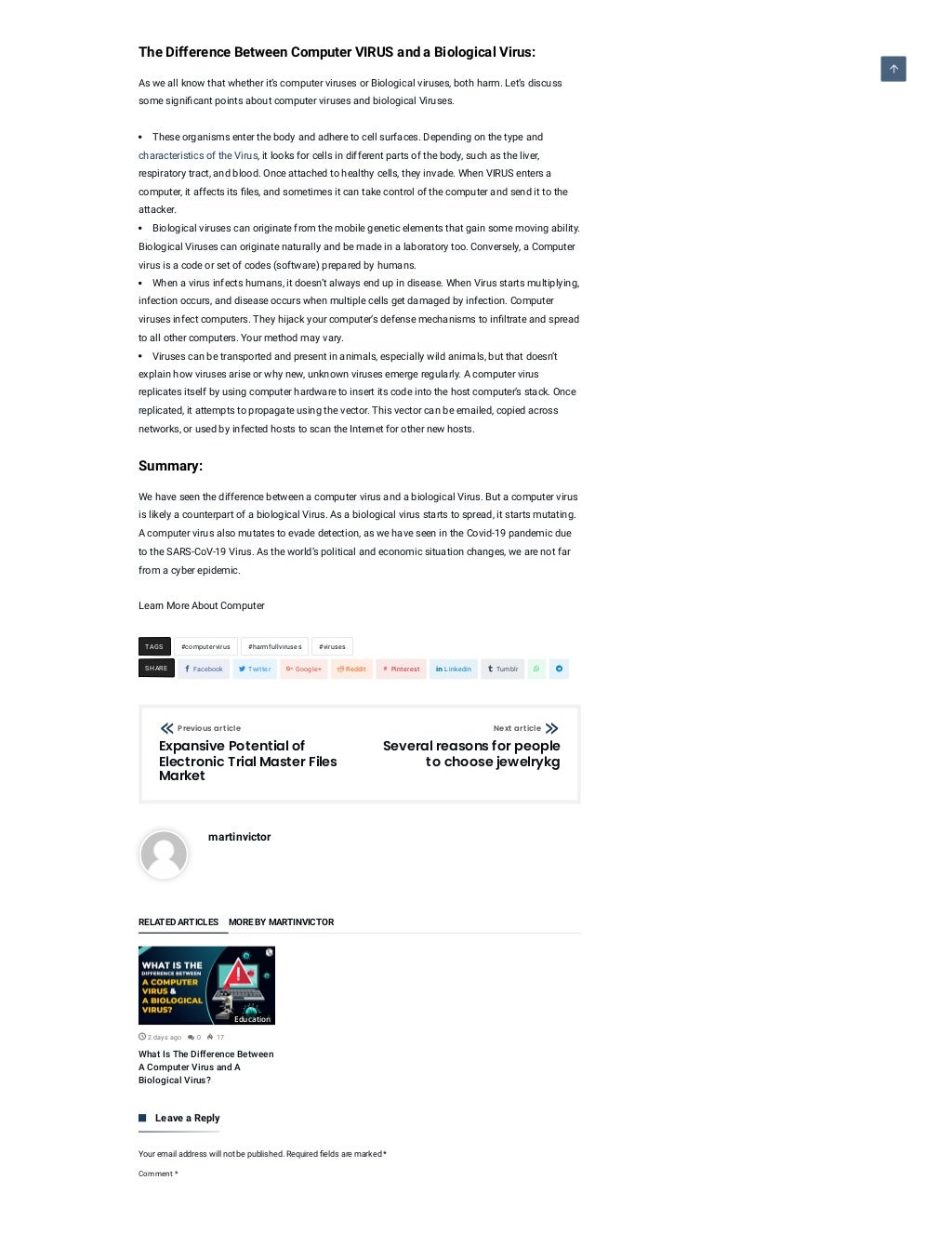 Difference Between a Computer VIRUS and a Biological virus? | PDF