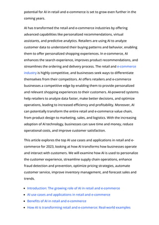 "AI use cases in retail and e‑commerce " | PDF