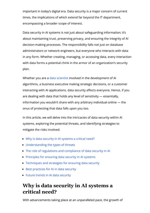 Data security in AI systems | PDF