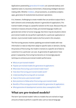 Fine-tuning Pre-Trained Models for Generative AI Applications | PDF