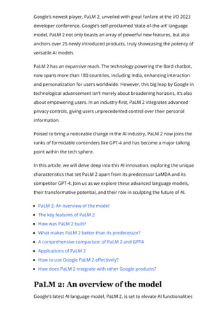 An overview of Google PaLM 2 | PDF