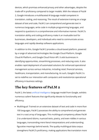 An overview of Google PaLM 2 | PDF