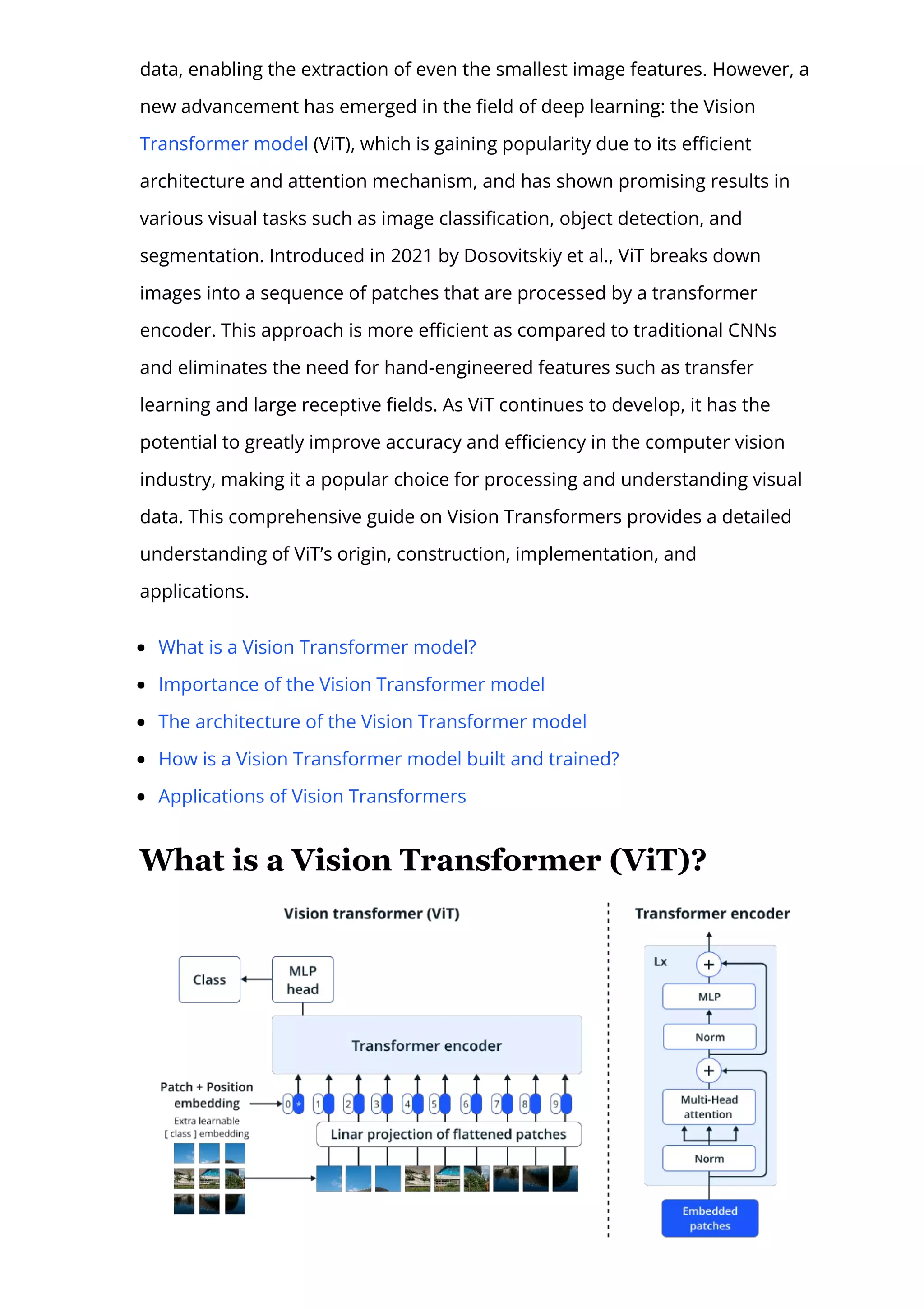 How is a Vision Transformer (ViT) model built and implemented? | PDF ...