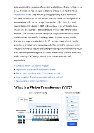 How is a Vision Transformer (ViT) model built and implemented? | PDF | Cameras and Camcorders ...
