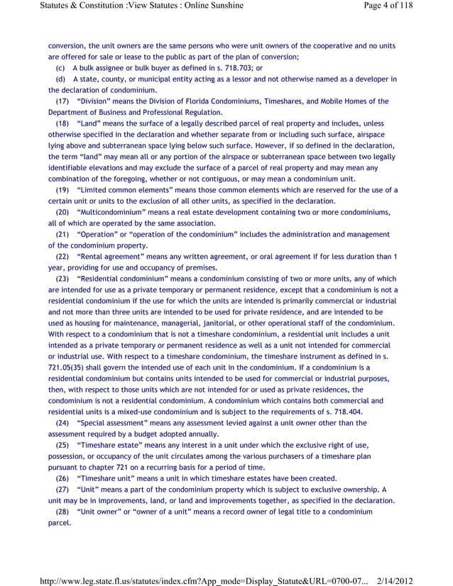 Florida Statute Chapter 718 | PDF | Houses | Real Estate